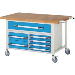 eurokraft pro Fahrbare Werkbank Serie 8000, Gestellbauweise, 7 Schubladen, Platten-BxT 1500 x 900 mm