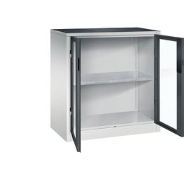 C+P Sichtfenster-Flügeltürschrank, HxBxT 1000 x 930 x 500 mm, 1 Fachboden, lichtgrau / anthrazitgrau