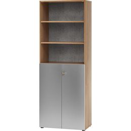 ANNY-AC - Kombischrank mit Akustik-R&uuml;ckwand, 5 Fachb&ouml;den, 2 Fl&uuml;gelt&uuml;ren, Nussbaum-Dekor kaiserkraft