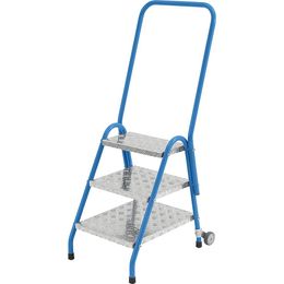 eurokraft pro Stahlrohr-Tritt, mit Handlauf und Rollen, 3 Stufen, lichtblau