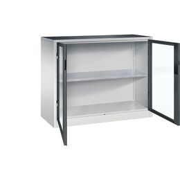C+P Sichtfenster-Flügeltürschrank, HxBxT 1000 x 1200 x 500 mm, 1 Fachboden, lichtgrau / anthrazitgrau
