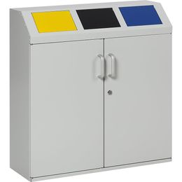 eurokraft pro Wertstoffsammelschrank, Volumen 3 x 50 l, lichtgrau RAL 7035