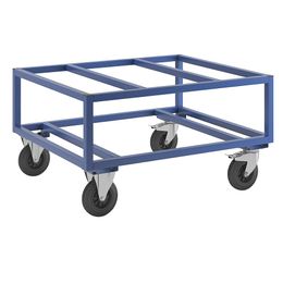 Kongamek Paletten-Fahrgestell KM221, LxBxH 1200 x 1000 x 650 mm, blau, 2 Lenkrollen mit Stopp, 2 Bockrollen