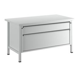 ANKE Werkbank mit XL/XXL-Schubladen, Gestellbauweise, Breite 1500 mm, 2 Schubladen, Universalplatte, Front lichtgrau