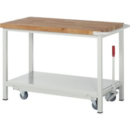 eurokraft pro Fahr- und absenkbare Werkbank, Gestellbauweise Serie 8000, 5 Schubladen, 1 T&uuml;r, Platten-BxT 1250 x 700 mm