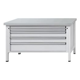ANKE Werkbank mit XL/XXL-Schubladen, Gestellbauweise, Breite 1500 mm, 5 Schubladen, Stahlblechbelagplatte, Front lichtgrau