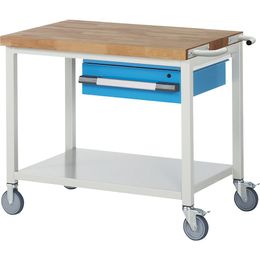 eurokraft pro Fahrbare Werkbank Serie 8000, Gestellbauweise, 1 Hängeschublade, Ablageboden, BxT 1000 x 700 mm