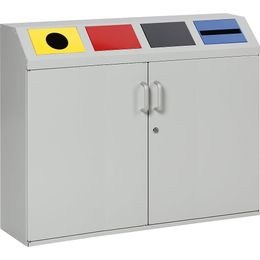 eurokraft pro Wertstoffsammelschrank, Volumen 4 x 50 l, lichtgrau RAL 7035