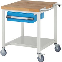 eurokraft pro Fahrbare Werkbank Serie 8000, Gestellbauweise, 1 Hängeschublade, Ablageboden, BxT 750 x 900 mm