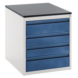 Rau Schubladenschrank mit Teleskopf&uuml;hrungen, H&ouml;he 640 mm, Schubladen 2 x 120, 2 x 150 mm, lichtgRau / enzianblau, Breite 580 mm