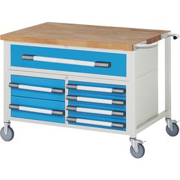 eurokraft pro Fahrbare Werkbank Serie 8000, Gestellbauweise, 7 Schubladen, Platten-BxT 1250 x 900 mm