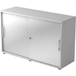 Schiebetürenschrank, je 1 Fachboden, 1 Trennwand, HxBxT 748 x 1200 x 400 mm, lichtgrau / alusilber kaiserkraft
