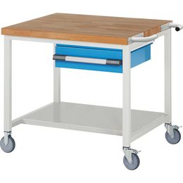 eurokraft pro Fahrbare Werkbank Serie 8000, Gestellbauweise, 1 Hängeschublade, Ablageboden, BxT 1000 x 900 mm