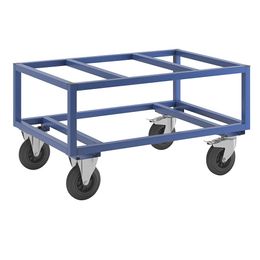 Kongamek Paletten-Fahrgestell KM221, LxBxH 1200 x 800 x 650 mm, blau, 2 Lenkrollen mit Stopp, 2 Bockrollen