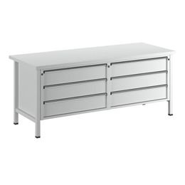 ANKE Werkbank mit XL/XXL-Schubladen, Gestellbauweise, Breite 2000 mm, 6 Schubladen 180 mm, Universalplatte, Front lichtgrau