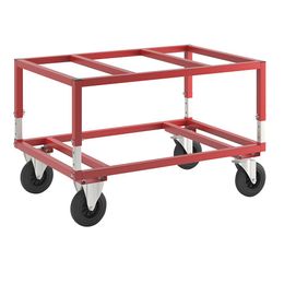 Kongamek Paletten-Fahrgestell KM222, LxBxH 1200 x 800 x 655 - 830 mm, rot, 2 Lenk- und 2 Bockrollen