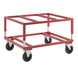 Kongamek Paletten-Fahrgestell KM222, LxBxH 1200 x 1000 x 655 - 830 mm, rot, 2 Lenkrollen mit Stopp, 2 Bockrollen