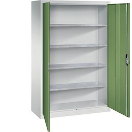 C+P Werkstatt-Fl&uuml;gelt&uuml;rschrank, HxBxT 1950 x 1200 x 500 mm, lichtgrau / resedagr&uuml;n