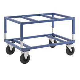 Kongamek Paletten-Fahrgestell KM222, LxBxH 1200 x 800 x 655 - 830 mm, blau, 2 Lenkrollen mit Stopp, 2 Bockrollen