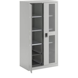 LISTA Sichtfensterschrank, HxBxT 1950 x 1000 x 580 mm, mit 10 Fachböden, lichtgrau