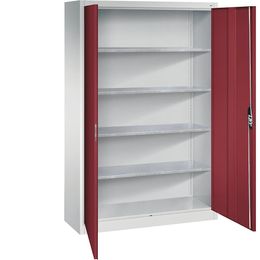 C+P Werkstatt-Fl&uuml;gelt&uuml;rschrank, HxBxT 1950 x 1200 x 400 mm, lichtgrau / rubinrot