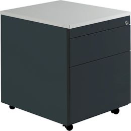 Mauser Schubladencontainer mit Rollen, HxT 579 x 600 mm, 1 Materialschub, 1 Hängeregistratur, anthrazitgrau / anthrazitgrau / lichtgrau