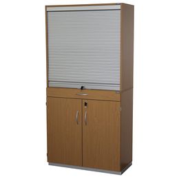 eurokraft pro Sortierschrank mit Rollladen und Unterbauschrank, HxBxT 1864 x 913 x 440 mm, 18 Fächer, Buche-Dekor