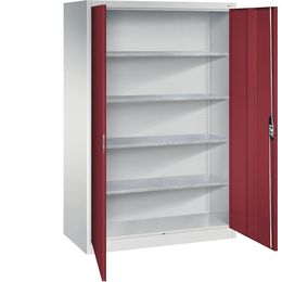 C+P Werkstatt-Fl&uuml;gelt&uuml;rschrank, HxBxT 1950 x 1200 x 600 mm, lichtgrau / rubinrot