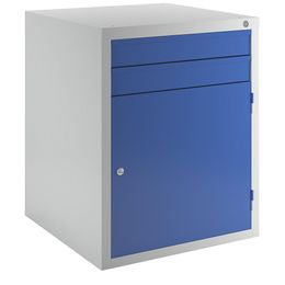 Schubladenschrank, 2 Schubladen, 1 Tür, lichtgrau/blau kaiserkraft