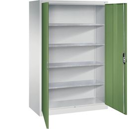 C+P Werkstatt-Fl&uuml;gelt&uuml;rschrank, HxBxT 1950 x 1200 x 600 mm, lichtgrau / resedagr&uuml;n
