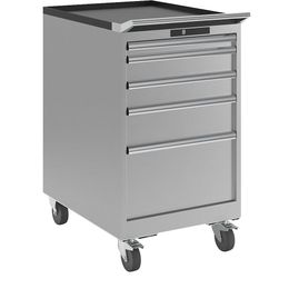 LISTA Schubladenschrank, Breite 564 mm, fahrbar, 5 Schubladen, HxT 990 x 725 mm, lichtgrau