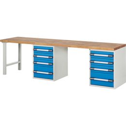 eurokraft pro Werkbank, Baukastensystem Serie 7000, 8 Schubladen, extrabreit, BxT 3000 x 700 mm
