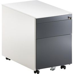 Mauser Schubladencontainer mit Rollen, HxT 570 x 600 mm, 1 Materialschub, 1 Hängeregistratur, reinweiß / anthrazitgrau / weiß