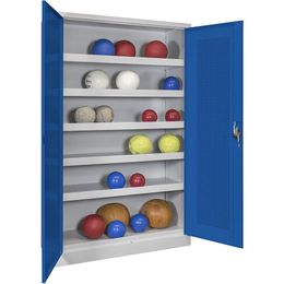 Pavoy Ball-Fl&uuml;gelt&uuml;rschrank, H&ouml;he 1950 mm, mit Lochblech-T&uuml;ren, Breite 1200 mm, grau / blau