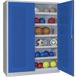 Pavoy Ball-Flügeltürschrank, Höhe 1950 mm, mit Lochblech-Türen, Breite 1500 mm, grau / blau