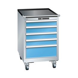 LISTA Schubladenschrank, Breite 564 mm, fahrbar, 5 Schubladen, HxT 890 x 572 mm, lichtgrau / lichtblau
