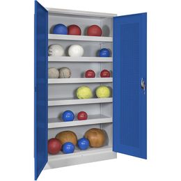 Pavoy Ball-Fl&uuml;gelt&uuml;rschrank, H&ouml;he 1950 mm, mit Lochblech-T&uuml;ren, Breite 1000 mm, grau / blau