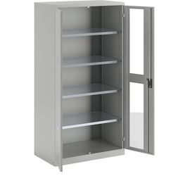 LISTA Sichtfensterschrank, HxBxT 1950 x 1000 x 580 mm, mit 4 Fachb&ouml;den, lichtgrau
