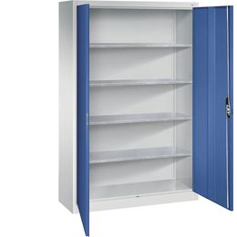 C+P Werkstatt-Fl&uuml;gelt&uuml;rschrank, HxBxT 1950 x 1200 x 400 mm, lichtgrau / enzianblau