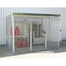 eurokraft pro Gasflaschen-Gittercontainer, mit Dach und Einfl&uuml;geltor, BxT 3100 x 2100 mm