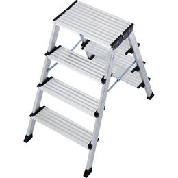 TREPPO Doppel-Klapptritt, Aluminium-Stufen gerieft, beidseitig 4 Stufen kaiserkraft