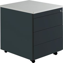 Mauser Schubladencontainer mit Rollen, HxT 579 x 600 mm, Kunststoffplatte, 3 Schubladen, anthrazitgrau / anthrazitgrau / lichtgrau