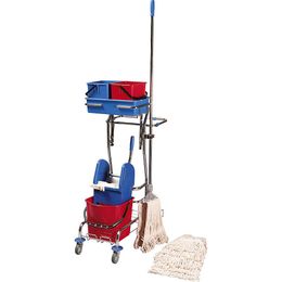 Reinigungswagen-Set, LxBxH 750 x 460 x 1220 mm, treppeng&auml;ngig, Fransenmopp-Set kaiserkraft