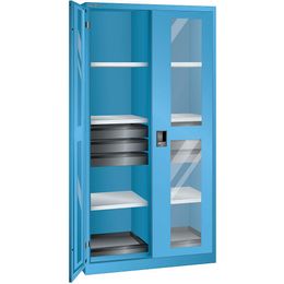 LISTA Sichtfensterschrank, HxBxT 1950 x 1000 x 580 mm, mit 8 Fachb&ouml;den, 6 Schubladen, lichtblau