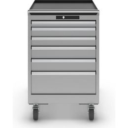 LISTA Schubladenschrank, Breite 564 mm, fahrbar, 6 Schubladen, HxT 890 x 725 mm, lichtgrau