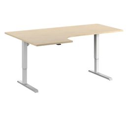 eurokraft basic Schreibtisch Venla, elektrisch höhenverstellbar, Ecke, BxT 1800 x 1200 mm, Birke/weiß, rechts