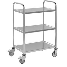 Edelstahl-Servierwagen, 3 Etagen, verzinkte Rolle, Reifen aus Gummi, LxBxH 700 x 470 x 970 mm kaiserkraft