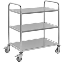 Edelstahl-Servierwagen, 3 Etagen, verzinkte Rolle, Reifen aus Gummi, LxBxH 870 x 570 x 970 mm kaiserkraft