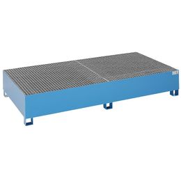 eurokraft basic Stahl-Auffangwanne f&uuml;r Tankcontainer IBC/KTC, f&uuml;r 2 x 1000-l-Container / 8 x 200-l-Fass stehend, pulverbeschichtet, blau RAL 5012