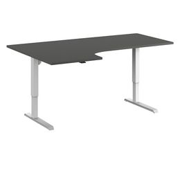 eurokraft basic Schreibtisch Venla, elektrisch höhenverstellbar, Ecke, BxT 1800 x 1200 mm, dunkelgrau/weiß, links